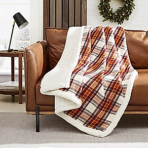 Eddie Bauer - Throw Blanket, Reversible Sherpa Fleece Bedding, Home Decor for All Seasons (Edgewood Red, Throw)