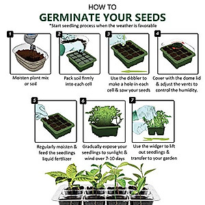 Seed Starter Kit (10 Pack) 12 Cell (120 Total) Seedling Plant Germination Tray for Gardening, Set with: Garden Dome Lids, Base Seed Trays for Soil, Planting Hand Tools, Dibber, Widger, & Plant Tags