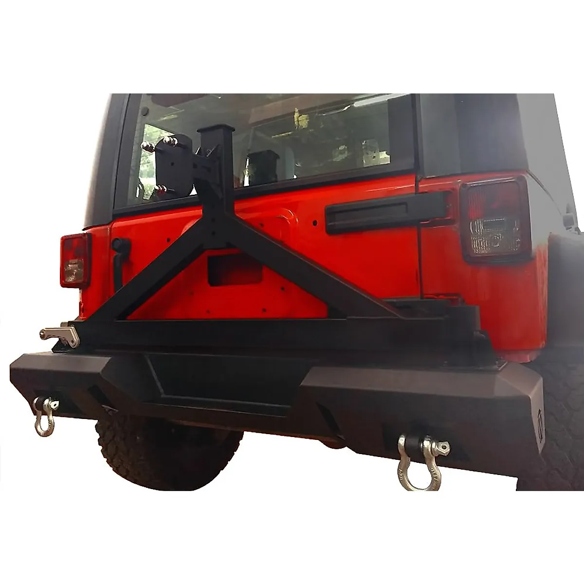 APS Black Textured Rock Crawler Rear Bumper with Tire Carrier & 2X D-Ring for 2007-2018 Wrangler JK