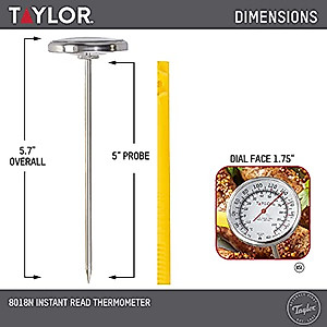 Taylor Instant Read Meat Food Grill BBQ Cooking Kitchen Thermometer with Recalibration Tool and Pocket Sleeve Clip