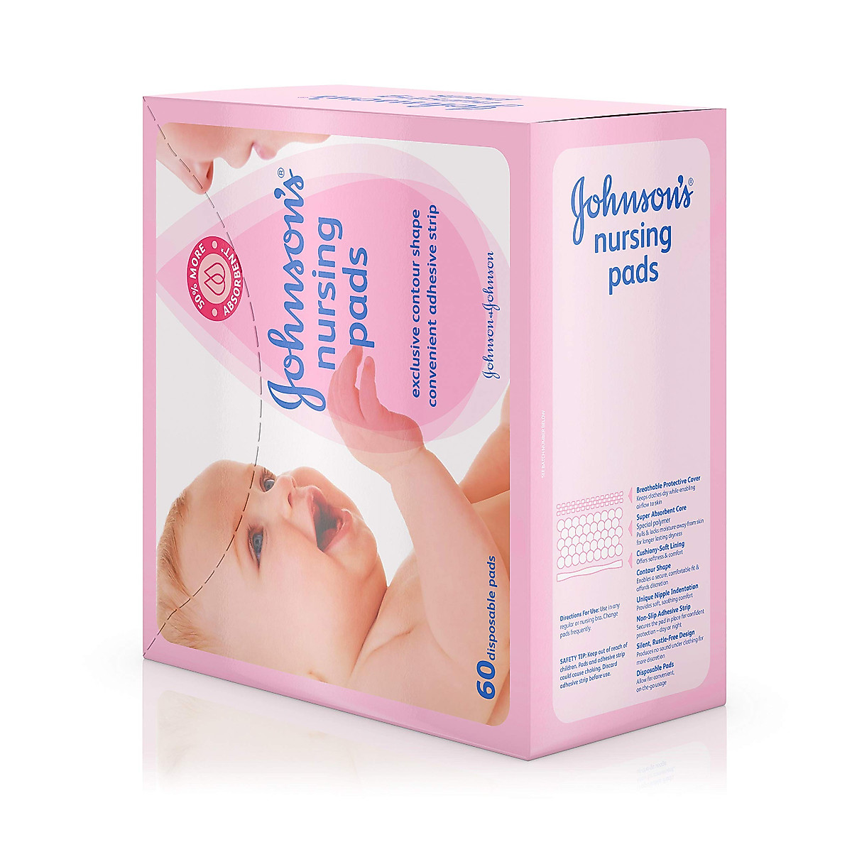 Johnson's Disposable Nursing Pads with Natural Cotton, Super Absorbent, Comfortable, and Breathable, Natural Contour Shape, 60 ct ( Pack of 2)