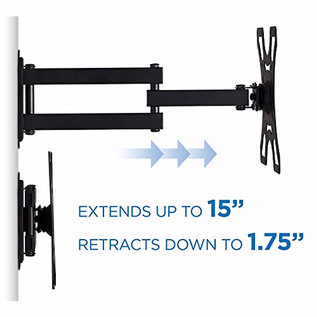 Mount-It! TV Wall Mount Bracket with Full Motion Arm Fits 13-42” Flat Screen TVs VESA 75, 100, 200, 55lb Weight Capacity WITH 15" EXTENSION