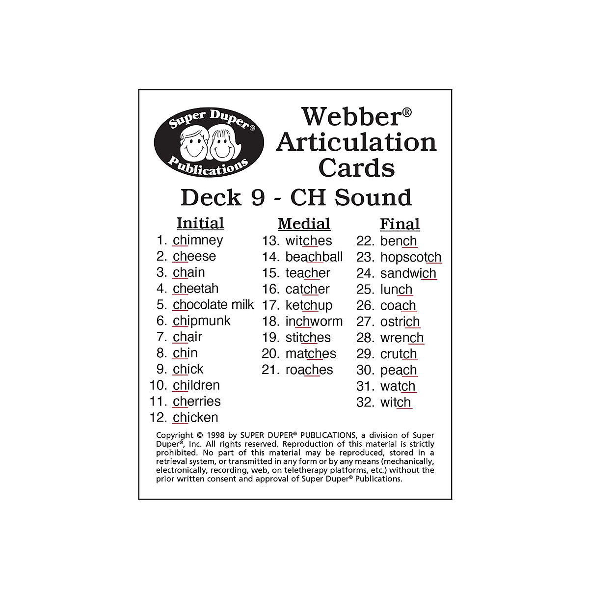 Super Duper Publications | Articulation CH Sound Fun Deck | Vocabulary and Language Development Flash Cards | Educational Learning Materials for Children