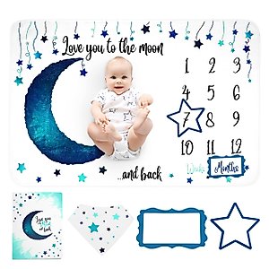 Baby Monthly Milestone Blanket Boy- Extra Soft, Large (60"X40") Thick Fleece - Baby Growth Chart Blanket - Baby Age Blanket - Baby Month Blanket boys- Nursery Decor for newborns - Includes Photo Album