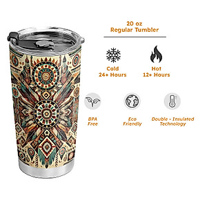 20oz Dreamcatcher Native American Tumbler, Native American Indian Gifts, Coffee Thermos for Women, Men, Stainless Steel Double Wall Vacuum Insulated Coffee Mug, Travel Cup with Lid