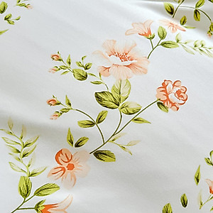 Kimko Washable Cotton Floral Duvet Cover Set,Vintage Flower Reversible Bedding Set with Zipper Closure,Gentle,Soft,Cozy and Breathable 【3Pcs:1 Duvet Cover+2 Pillowcase】 (# 005, Full-71''X87'')