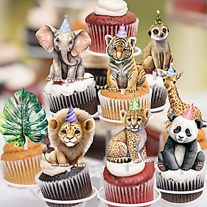 CANDY CHEF Safari Animal Cupcake Toppers, 24Pcs, Jungle Themed Decorations for Baby Shower Supplies