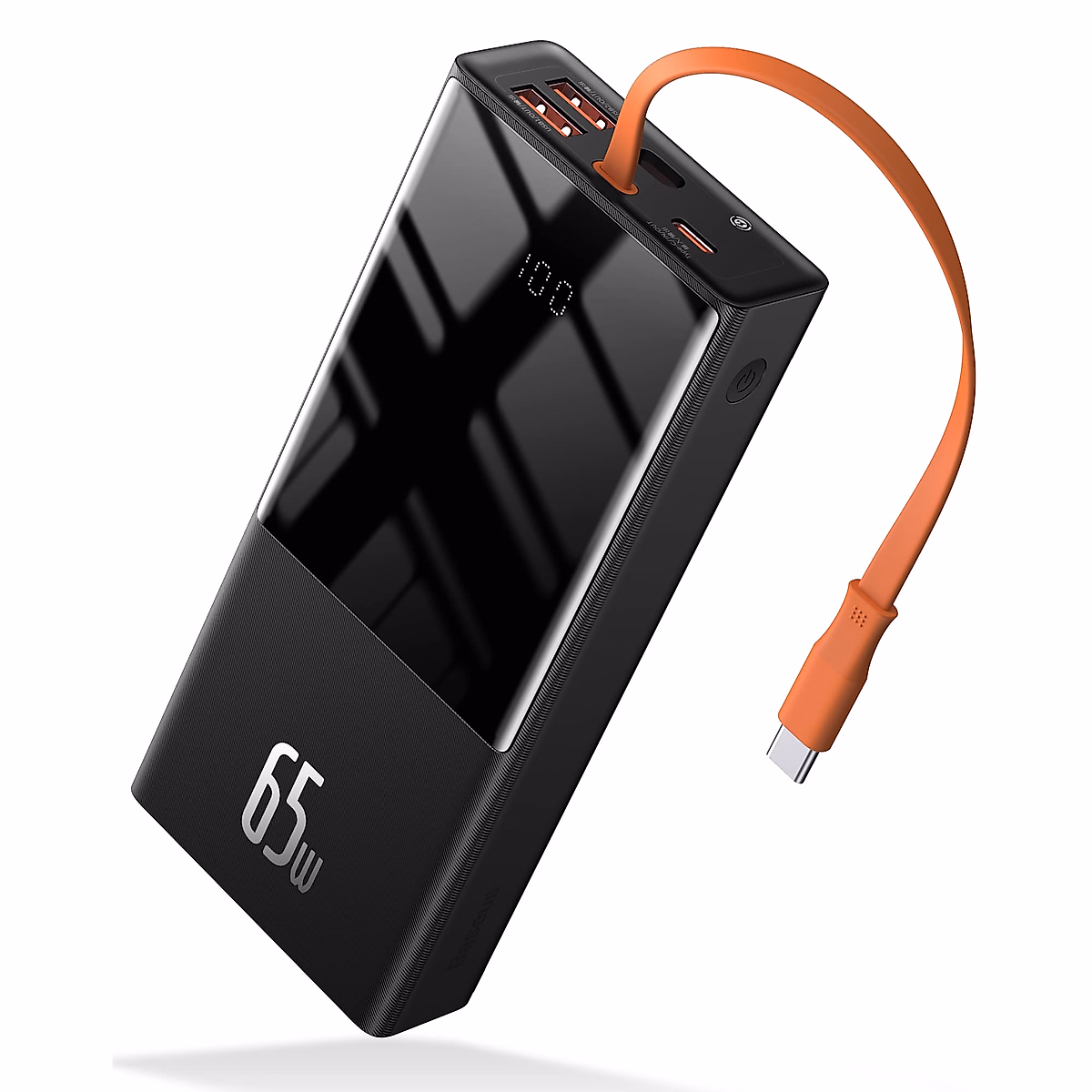 Baseus Powerbank 65 W for Laptop, 20000 mAh Power Bank USB C, Integrated USB-C Cable, External Battery QC 3.0 with 4 Outputs for Lenovo, HP, Dell, MacBook Pro, iPhone, Samsung