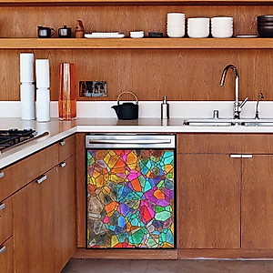 Dishwasher Magnet Cover Stained Glass Mosaic Texture Magnetic Refrigerator Stickers Decorative Appliance Cover Fridge Panels Metal Door Garage 23x26in