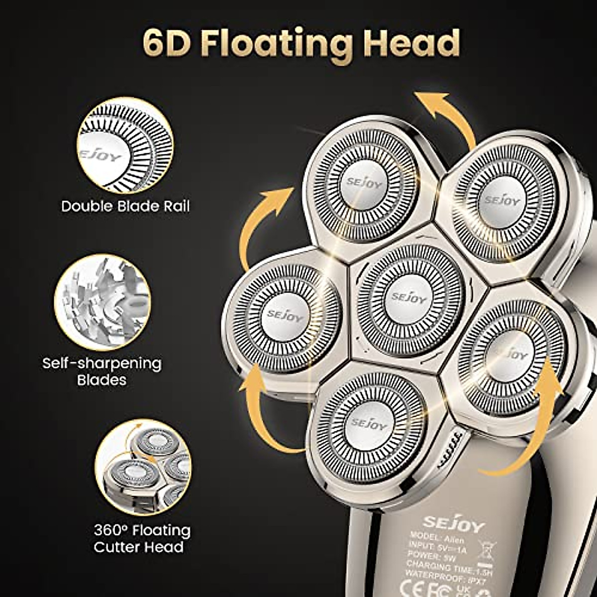 Electric Razor for Bald Men, Head Shavers for Men 5-in-1 Multifunctional 6D Electric Head Shaver Waterproof Recharageable Rotary Shaver Grooming Kit Mens Electric Shaver