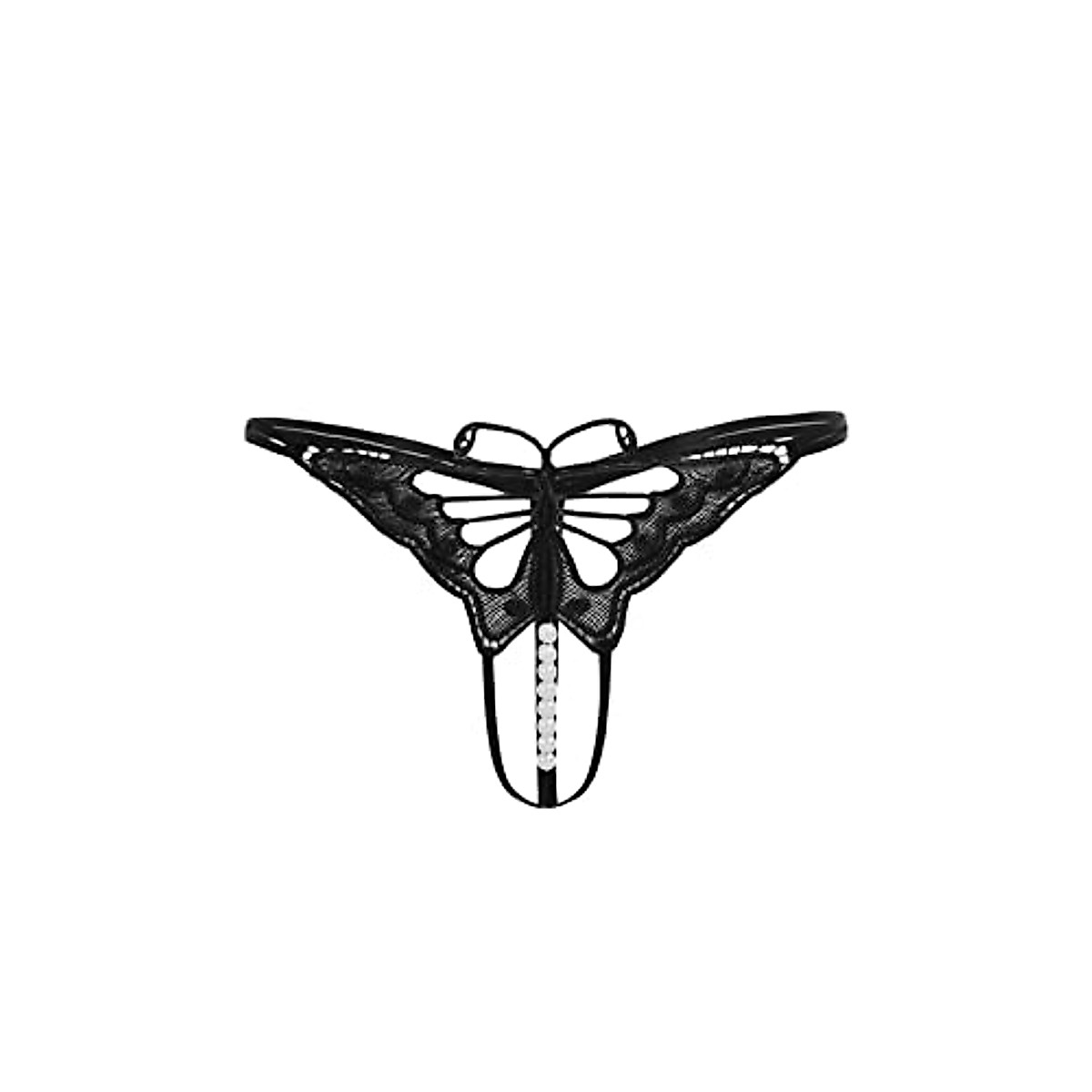 Floerns Women's Butterfly Embroidered Pearl G-String Y-Back Thong Panties Black M