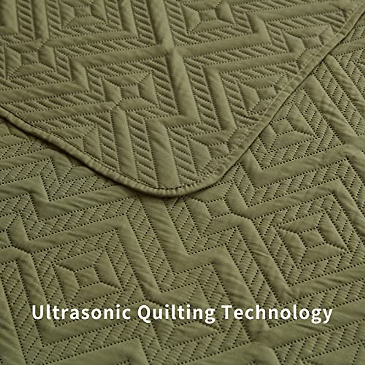 LEAONME Full/Queen Quilt Set 3 Pieces, Lightweight Olive Green Bedspread-90''x98'', Soft Microfiber Summer Quilt/Coverlet, Luxurious Warm Bedding Sets for All Seasons (Includes 1 Quilt, 2 Shams)