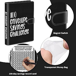 Sfocgoi 100 Envelopes Money Saving Challenge, 2025 A5 Money Saving Budget Binder, Savings Challenges Book and Digital Stickers, Easy and Fun Way to Save $5,050,Suitable for offices, homes (Black)