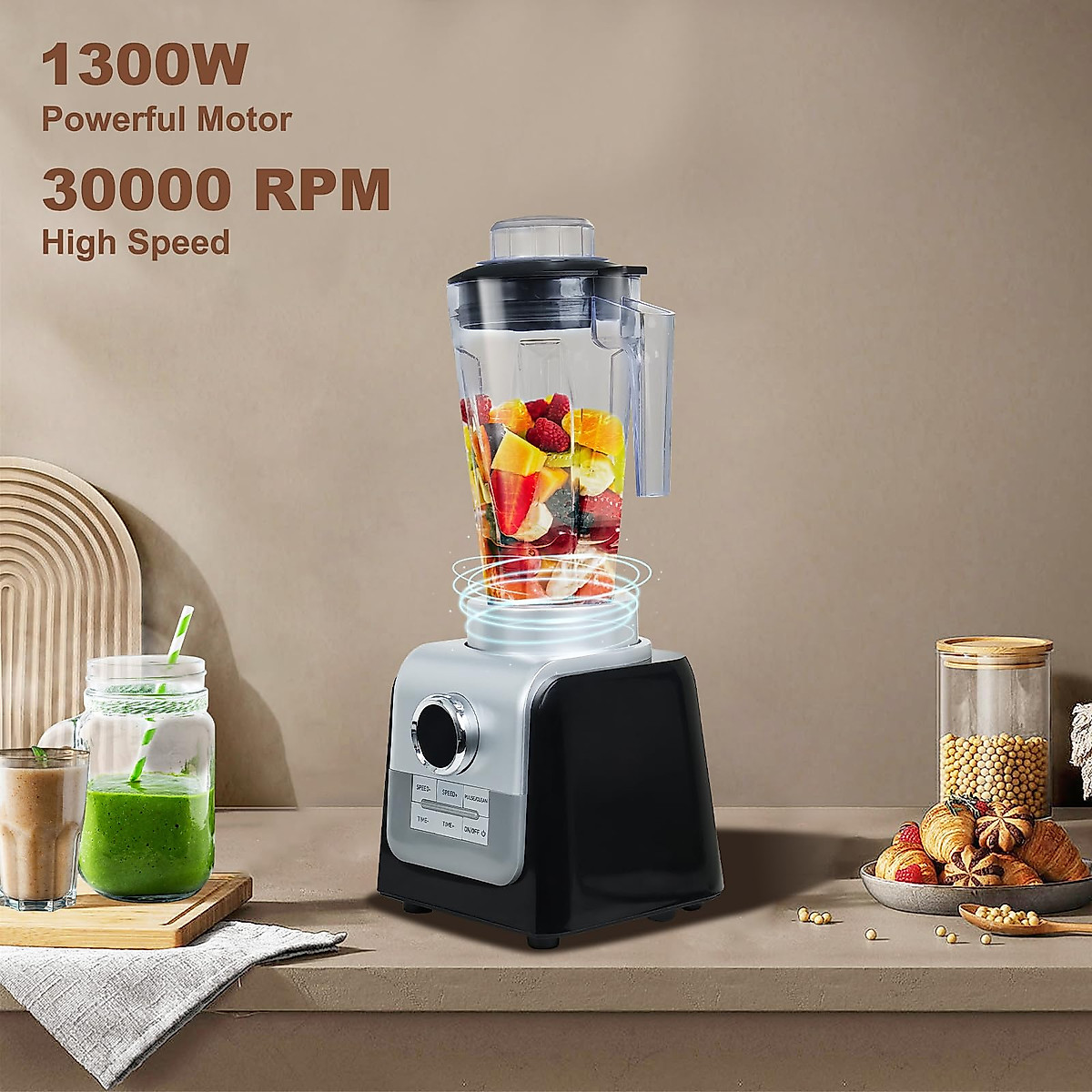 bathivy 1300W Professional Countertop Blender, 72 oz Pitcher Blender for Smoothies, 6 Program Food Processing Blender, 30000 RPM Home Commercial Blender for Ice Crushing, Frozen Drinks, Puree, Soymilk