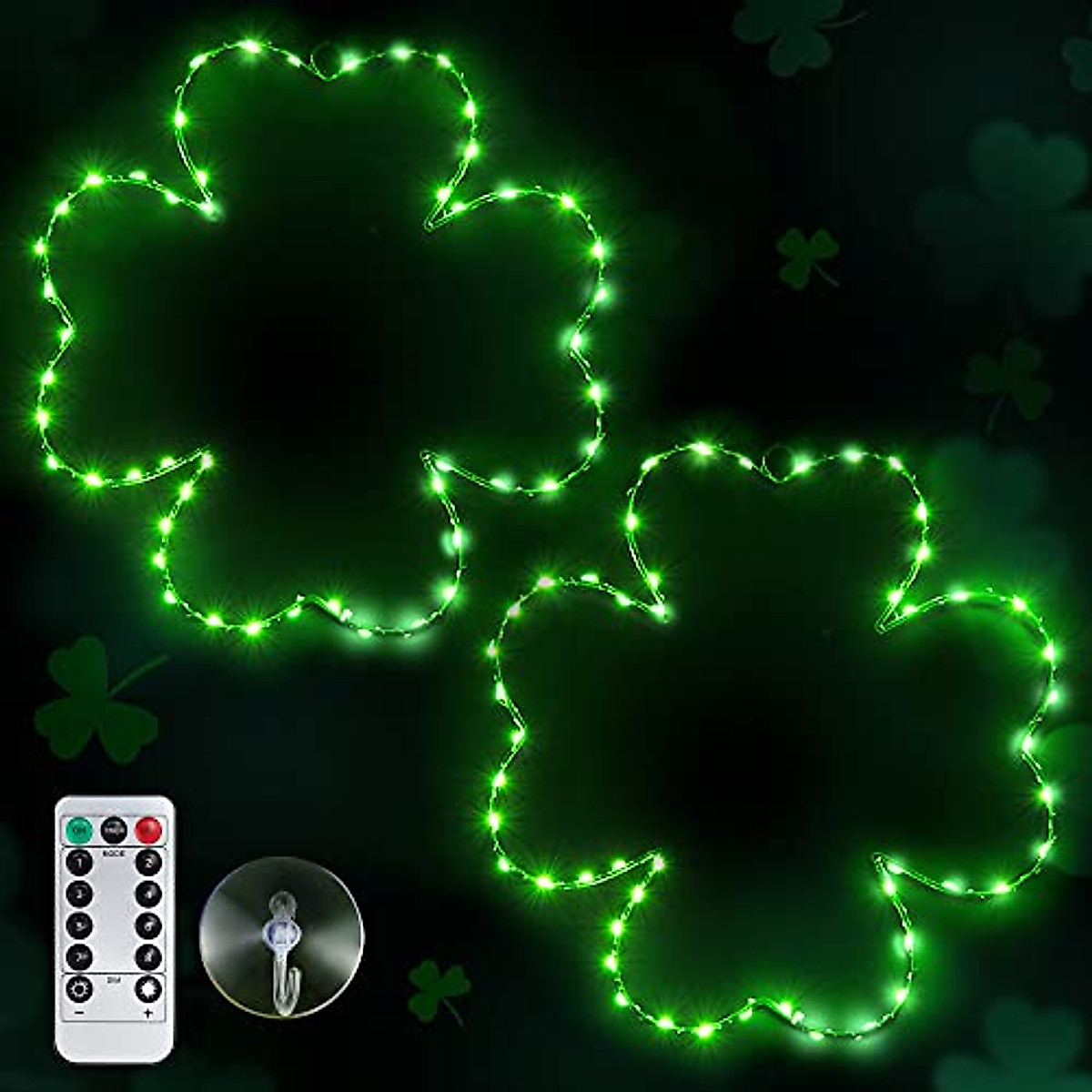 2 Pack St Patrick's Day Four-leaf Clover Window Lights,8 Modes LED Silhouette Lights USB Powered with Hooks, Lighted St Patrick's Day Decorations for Window Wall Indoor Outdoor Party,11inch