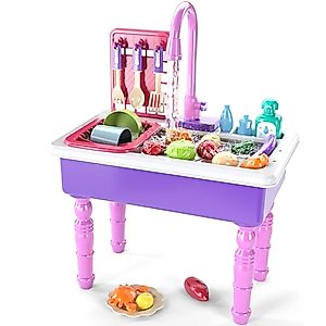 SmartChef Play Kitchen Sink Toys , Electric Dishwasher Playing Toy with Running Water, Play Food & Tableware Accessories, Kitchen Set Toys, Role Play Sink Set for Toddlers Kids Boys Girls