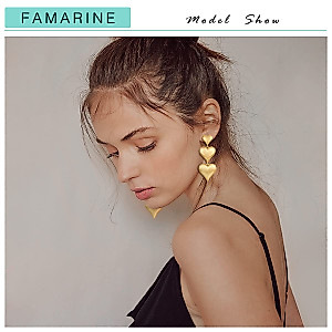 FAMARINE Gold Heart Earrings for Women Heart Dangle Earrings Brushed Drop Earrings Jewelry Gift