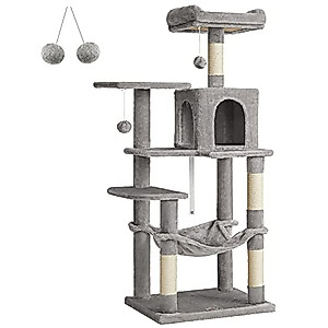 Feandrea Cat Tree, Cat Tower, Cat Condo with Scratching Posts, Hammock, Plush Perch, Cat Activity Center, Light Gray UPCT161W01