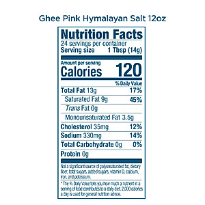 USDA Certified Organic Grass Fed Ghee with Himalayan Salt, 12oz, Carrington Farms