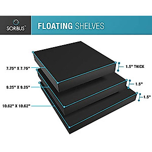 Sorbus Floating Shelves Bundle - Set of 5 Wall Shelves - 2 Square Tile Shelves & 3 Flat Floating Shelves - Hanging Wall Shelves for Home Decor