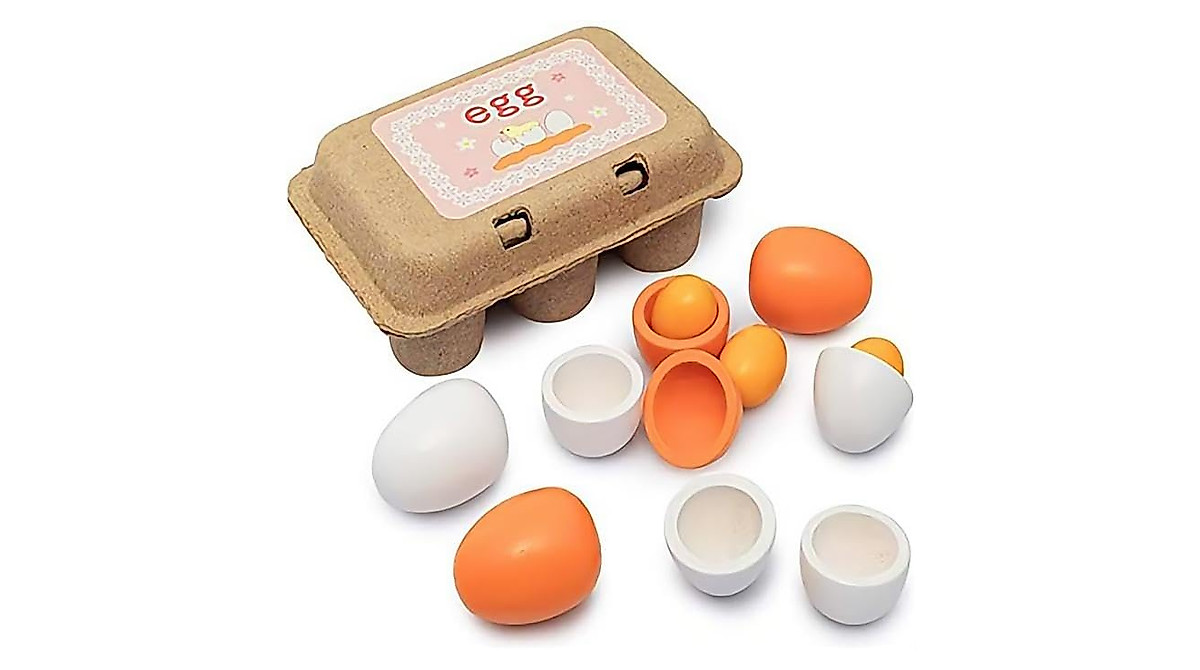 Kids Wooden Egg Kitchen Toy Set - 6 PCS Play Food