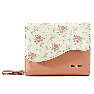 TAIINE Women's Vegan Leather Wallet Tri-fold Cute Flower Girl's Wallets Purse with RFID Blocking Protection Credit Card Holder Zipper Clutch (PINK)