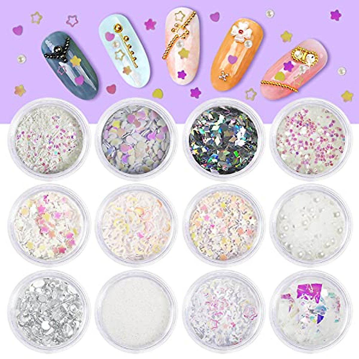 AurGun Craft Glitter, Confetti Holographic Shining Flakes Laser Thin Star Heart Glitter Sequin for Nail, Body Art, Epoxy Resin, Crafts, Jewelry Making, Cards, Festival Party Decoration and More