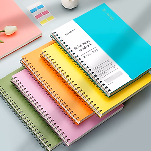 EMSHOI A4 Spiral Notebook College Ruled Lined Journal, 11.2" x 8.27", 300 Pages, 100gsm Thick Paper, Waterproof Softcover, Twin-Wire Binding, Sticky Notes, LightBlue