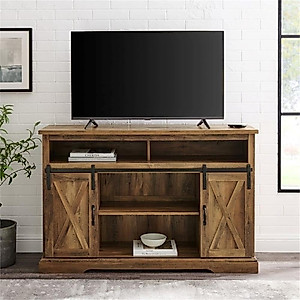 BOWERY HILL Modern Farmhouse Sliding Barn Door Wood 52" Highboy TV Stand Console Storage Cabinet in Reclaimed Barnwood