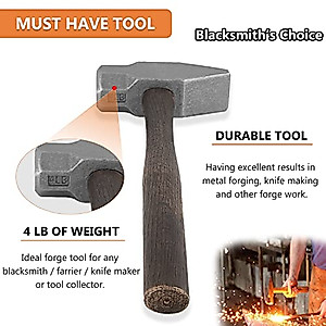 Blacksmithing 4LB Bladesmith Handmade Forge Hammer Anvil Hammer Metal Forged Knife Making Blacksmith Forging Tools