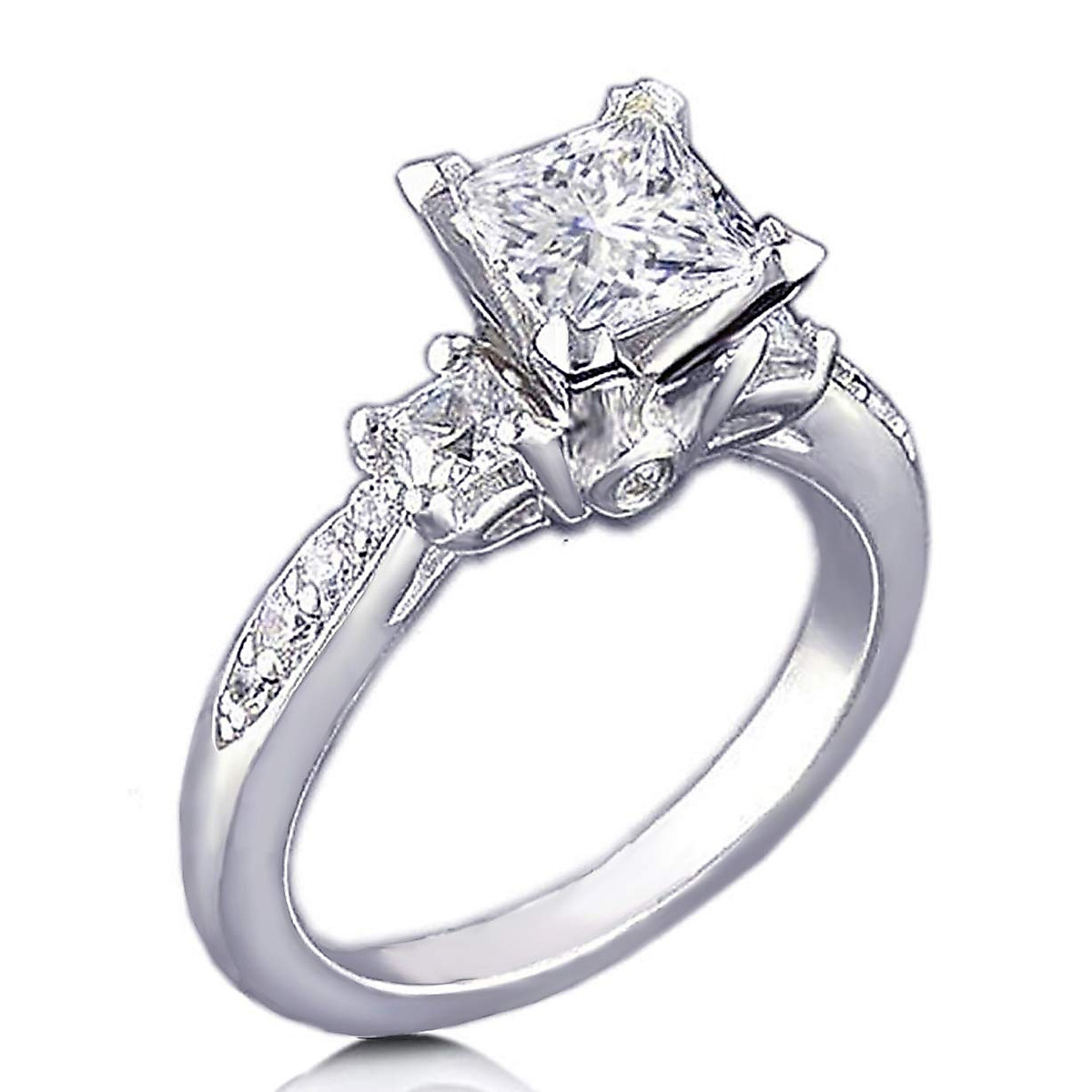 Venetia Realistic Supreme Princess Cut 3 Stones Simulated Diamond Ring 925 Silver Platinum Plated cz cubic zirconia 3NSQ8