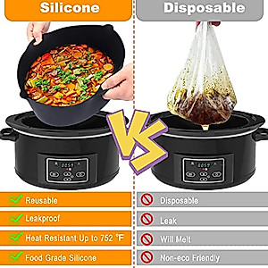 XANGNIER Silicone Slow Cooker Liners for 7,8 Quarts Crockpot,Reusable Silicone Insert with Handle,Unique Spout Design,Leakproof &Easy Clean,Cooking Liner for Oval or Round Crock Pot,Slow Cooker Accessories,Black
