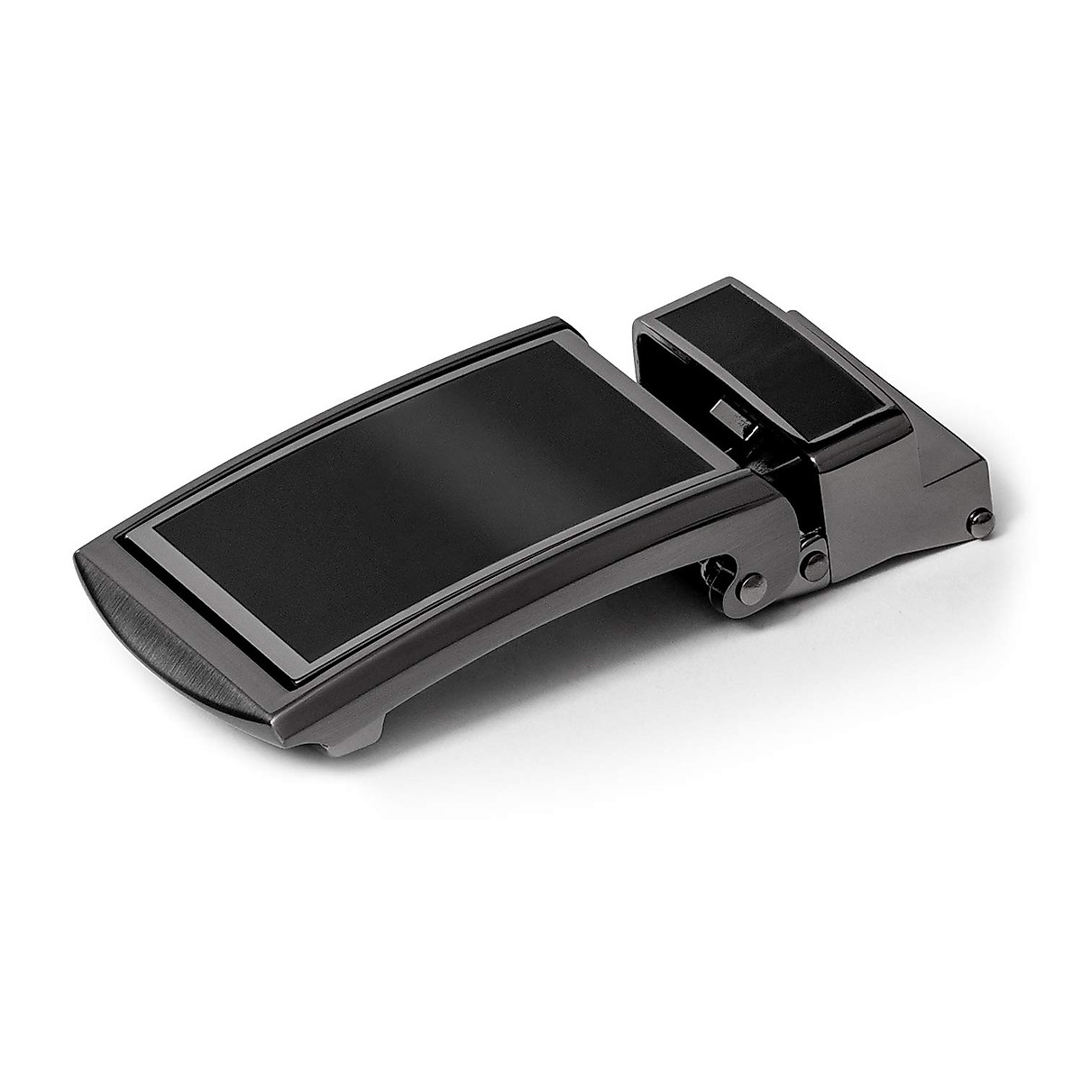 SlideBelts Men's Vegan Leather Belt without Holes - Black Buckle/Black Leather (Trim-to-fit: Up to 48" Waist)