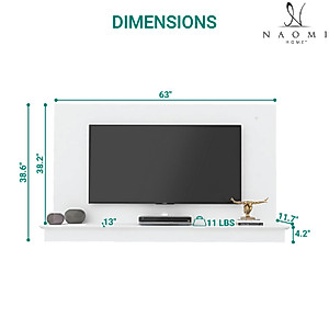 Naomi Home Deborah Floating Entertainment Center for up to 55 inch TVs, TV Wall Panel with LED Strip and Shelf, Floating TV Stand, White