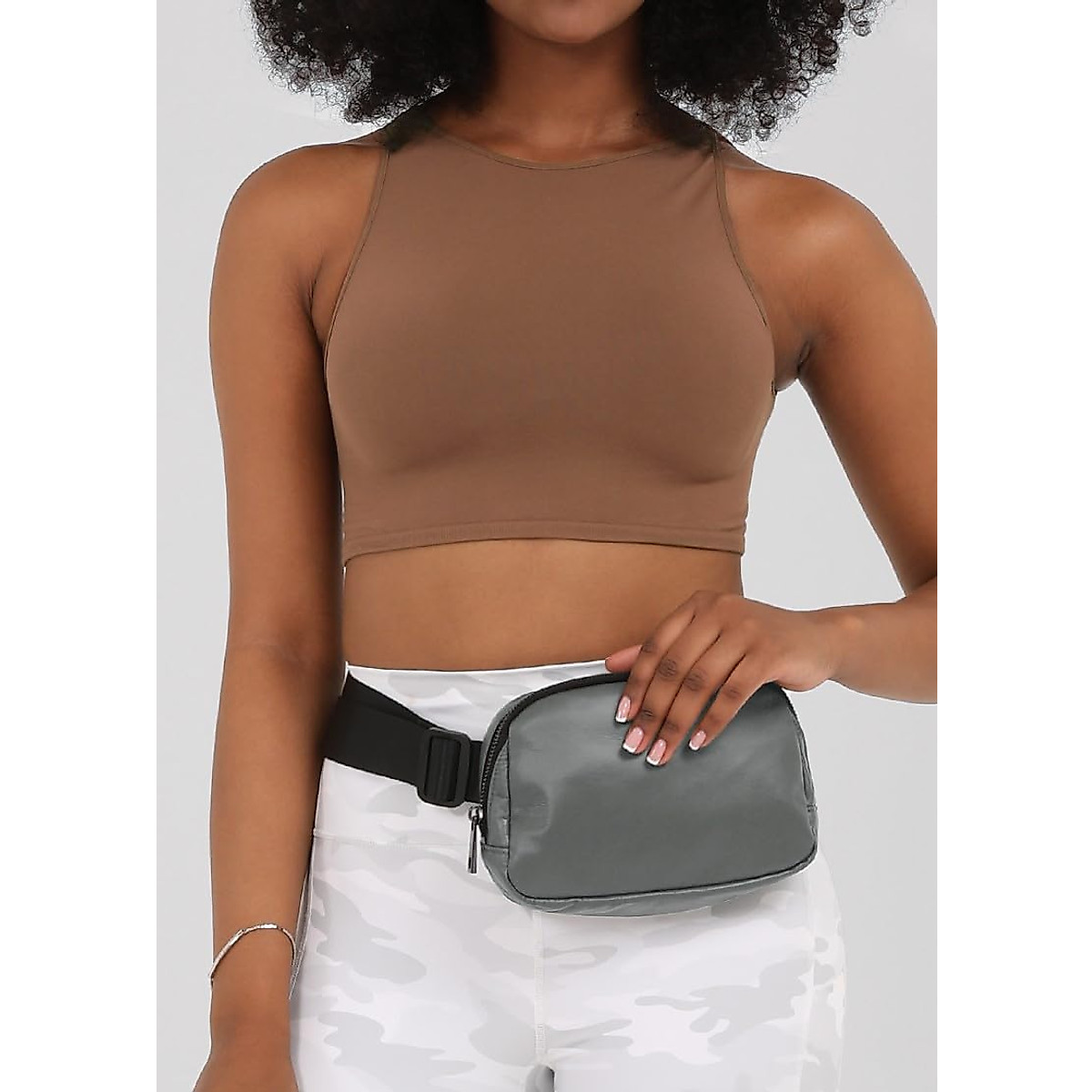 ODODOS Mini Belt Bag with Adjustable Strap, Vegan Leather Fanny Pack Small Waist Pouch for Workout Running Traveling Hiking, Matt Grey