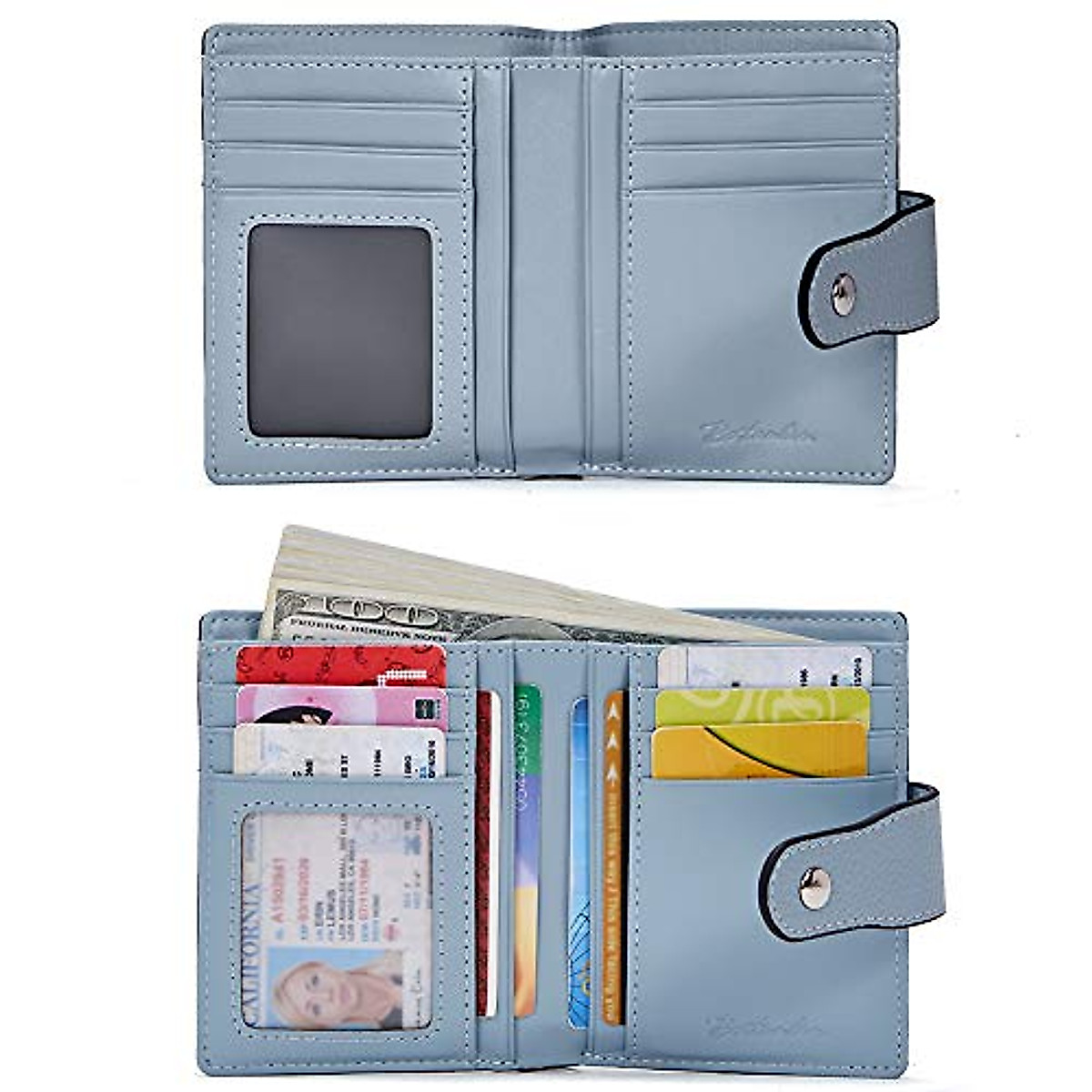 BOSTANTEN Women Leather Wallet RFID Blocking Small Bifold Bundled with Handbags Tote Purses Shoulder Bucket Bags Blue