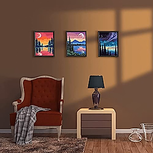 Magicfly 3 Pack Paint by Number for Adults Beginner, Moon Lake Landscape DIY Painting by Number Kit, Easy Acrylic Paint by Numbers on Canvas, 9x12 Inch, Include 10 Multi-Sized Brushes