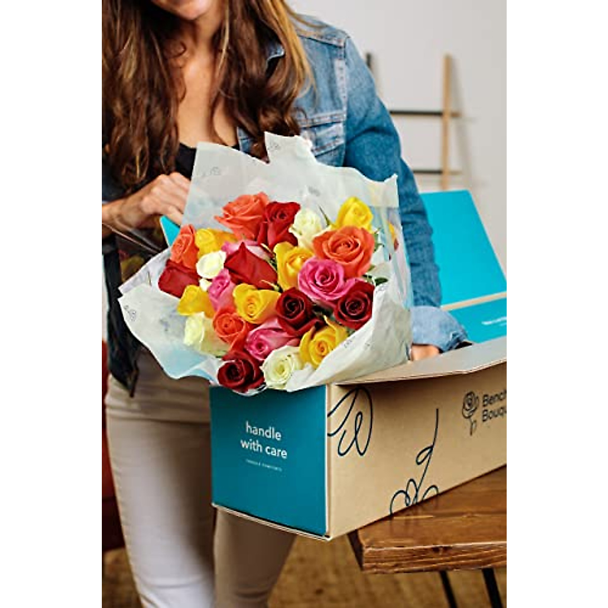 Benchmark Bouquets 2 Dozen Rainbow Roses, With Vase (Fresh Cut Flowers)