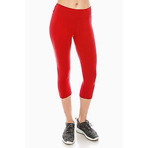 ALWAYS Women High Waisted Capri Leggings - Premium Buttery Soft Stretch Solid Basic Yoga Workout Pants Red Plus