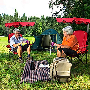GYMAX Canopy Chair, Portable Folding Beach Pool Chair Lawn Chair with Canopy Two Cup Holders and Carry Bag, for Outdoor Beach Camp Park Patio (Red)