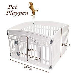 Pet Playpen Foldable Gate for Dogs Heavy Plastic Puppy Exercise Pen with Door Portable Indoor Outdoor Small Pets Fence Puppies Folding Cage 4 Panels Medium Animals House Supplies (33.5x33.5 inches)