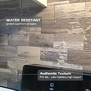 10-Pack Peel and Stick Tile Backsplash 11.3"X11.5" PVC Wall Tiles, Stick on Backsplash for Kitchen, Bathroom, Fireplace Décor, Laundry Table, Stair Decals in Light Rustic