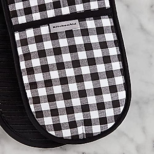KitchenAid Gingham Casserole Mitt Single Pack, Onyx Black, 35"x7.5"