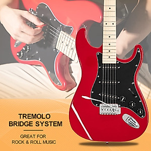 GLARRY 39" Full Size Electric Guitar for Music Lover Beginner with 20W Amp and Accessories Pack Guitar Bag (Red)