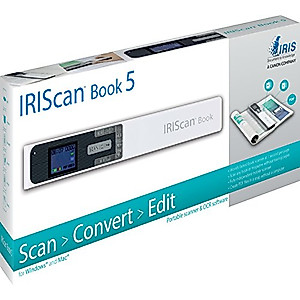 IRIScan Book 5-Portable Scanner, Photo Scanner, Documents Scanner 1200DPI, Flat Scanning, SD Card, Battery, USB, No Driver, PDF to Word, Readiris OCR Win Mac White