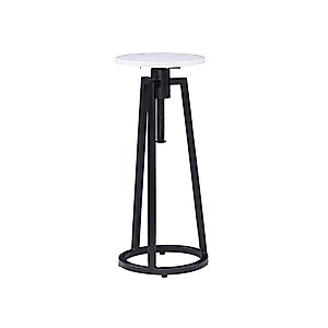 Powell White Marble Top Drink Industrial Style Black Metal Adjustable Height Base Muriel Side Table