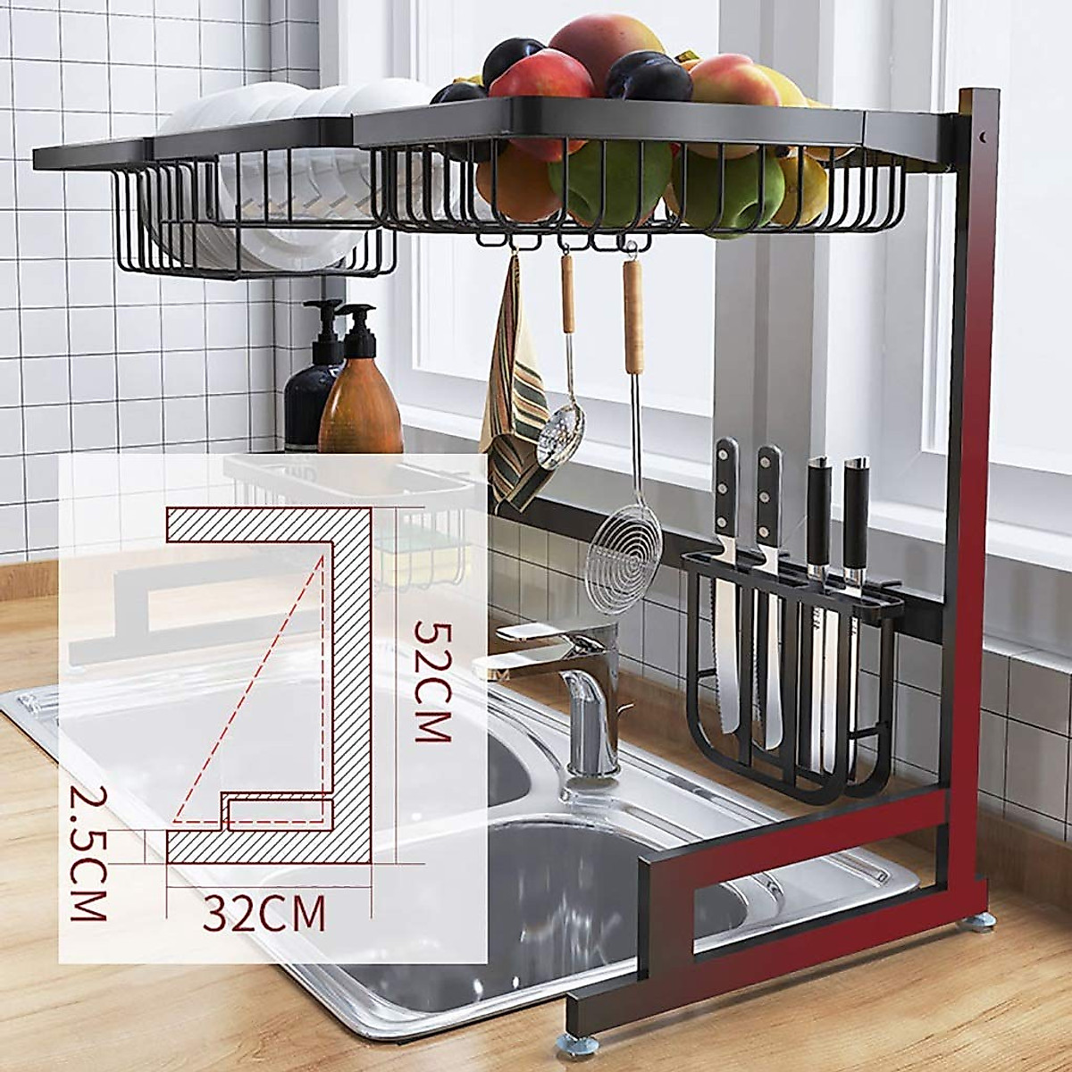 FEHUN Sinks,Stainless Steel Kitchen Sink Dish Drying Rack Drain Rack/79*32*52Cm