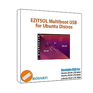 EZITSOL USB for Ubuntu 22.04 & 20.04 64bit,Lubuntu 18.04 32bit | 3IN1 Bootable Linux USB Flash Drive/Stick,Jump Drive,Pendrive,Thumb Drive