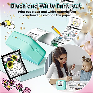 Mandizza Sticker Printer- M02L Pocket Printer with 6 Rolls Paper Thermal Mini Printer Portable Printer for Printing Photos, Study Notes, Scrapbook, Journal, Birthday, Green