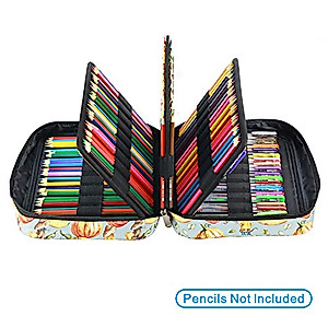 YOUSHARES Colored Pencil Case 220 Slots Pen Case Organizer With Handy Wrap & Zipper, Multilayer Holder for Prismacolor Colored Pencils & Gel Pen (Pumpkin)